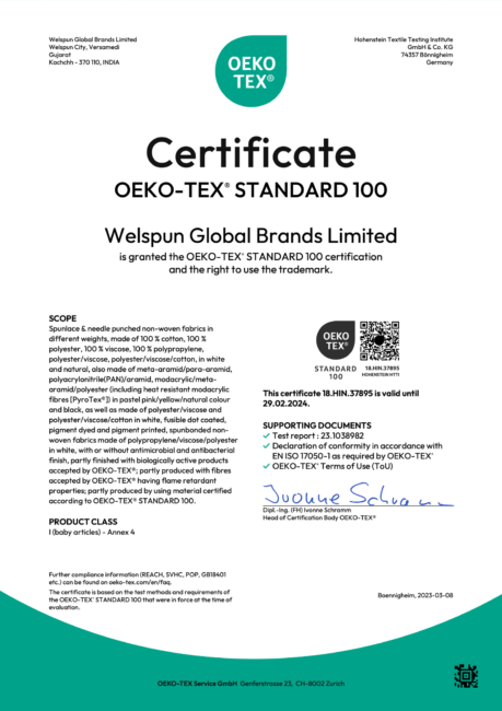 Certifications – Welspun Advanced Textiles