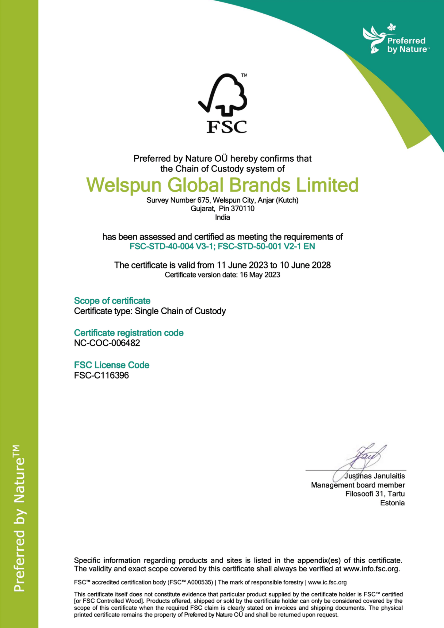 Certifications – Welspun Advanced Textiles